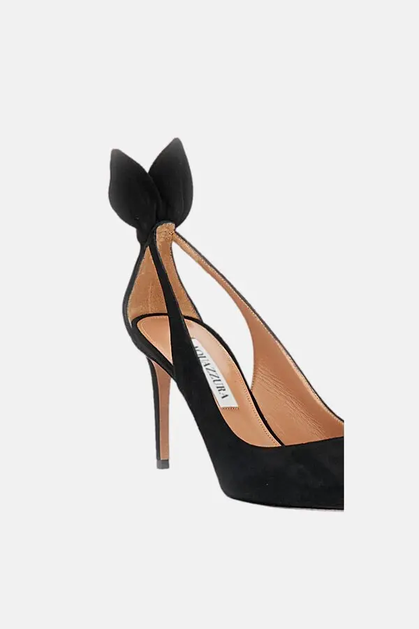 AQUAZZURA Bow Tie Pump 85 Suede And Nappa Leather - Nero