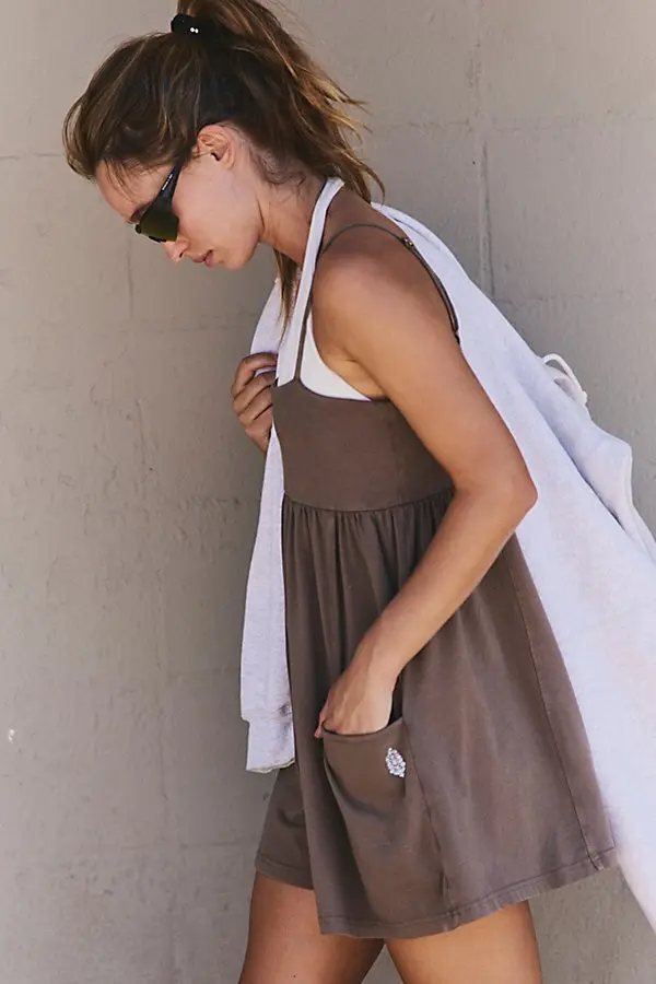 Free People Hot Shot Strappy Romper - Pewter