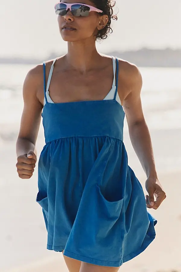 Free People Hot Shot Strappy Romper - Powerline Blue