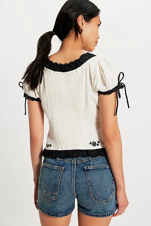 Free People Embroidered Blouse With Bow Details