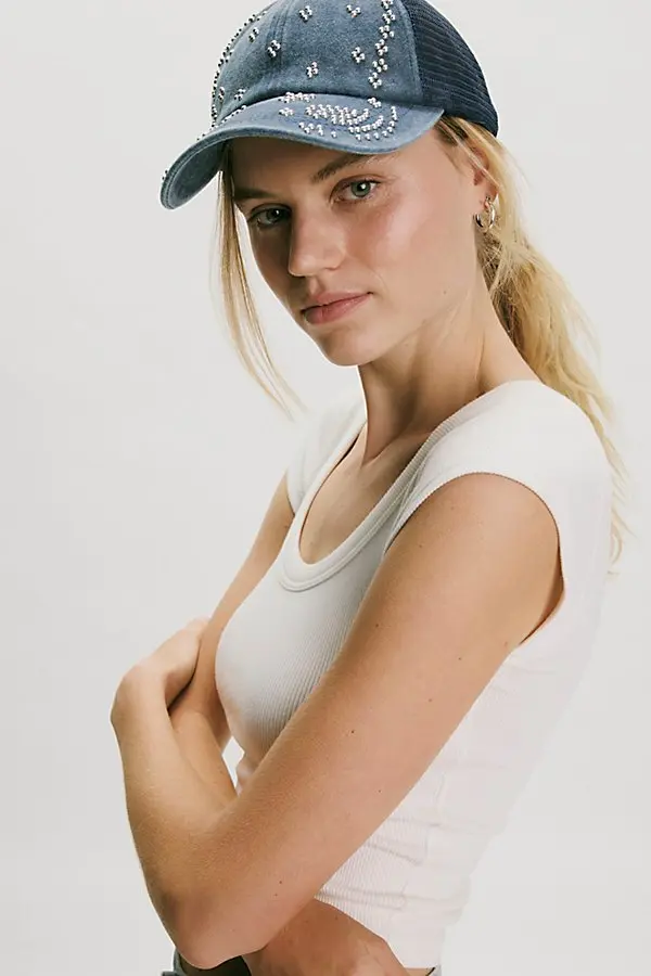 Free People Studded Baseball Cap - Blue