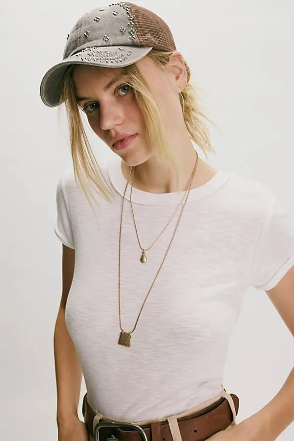 Free People Studded Baseball Cap - Washed Black