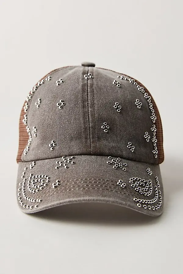 Free People Studded Baseball Cap - Washed Black