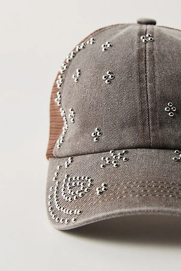 Free People Studded Baseball Cap - Washed Black
