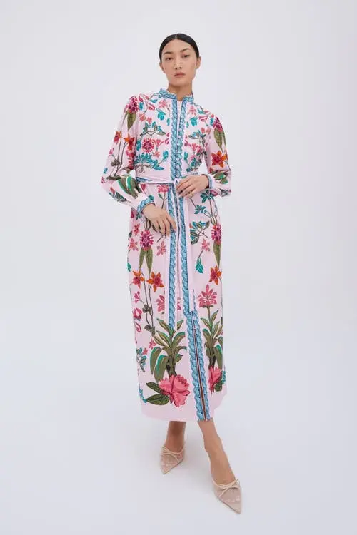 RAISHMA Floral Print Midi Shirt Dress - Pink