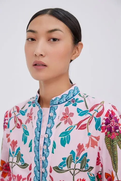 RAISHMA Floral Print Midi Shirt Dress - Pink