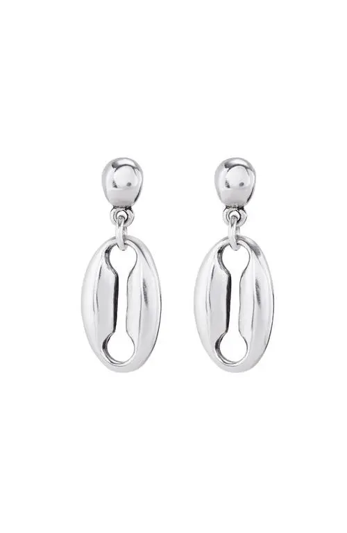 UNODE50 Link Shape Drop Earrings - Silver