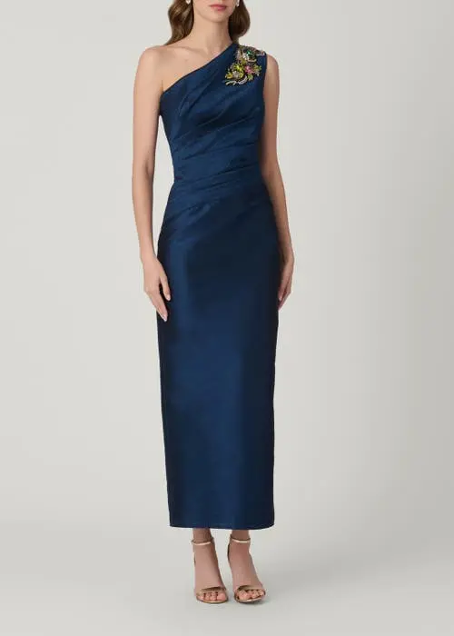 Shoshanna Midnight Como Embellished Dupioni Gown - Navy