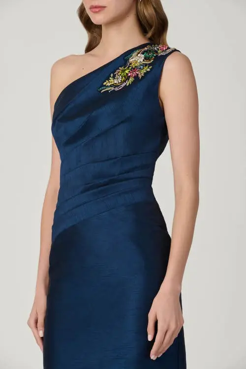 Shoshanna Midnight Como Embellished Dupioni Gown