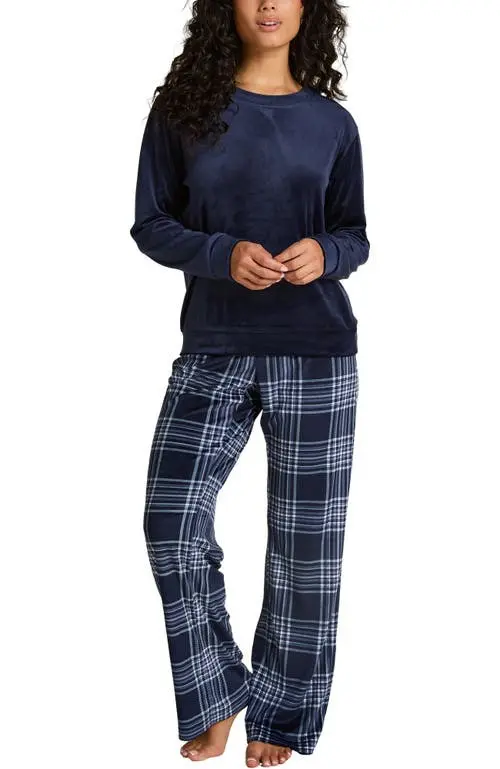 Hunkemoller Velvet Pyjama Set Long-sleeve - Blue