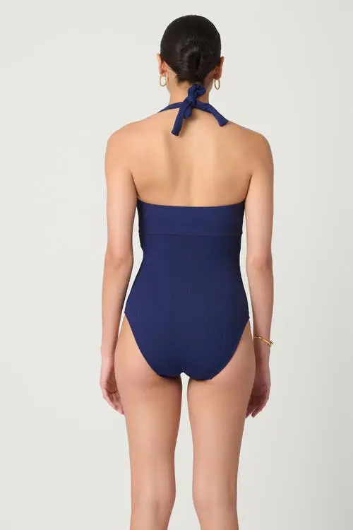 Shoshanna Textured Halter One-piece - Navy