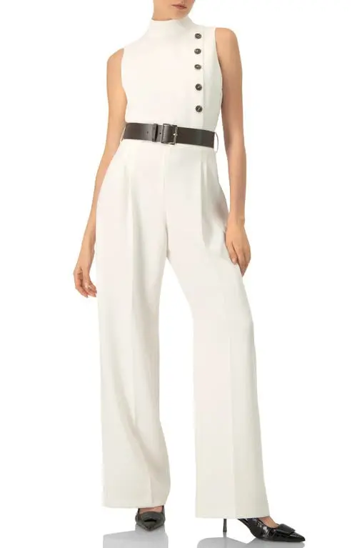IVONNE Sleeveless Belted Wide-leg Jumpsuit - Ivory