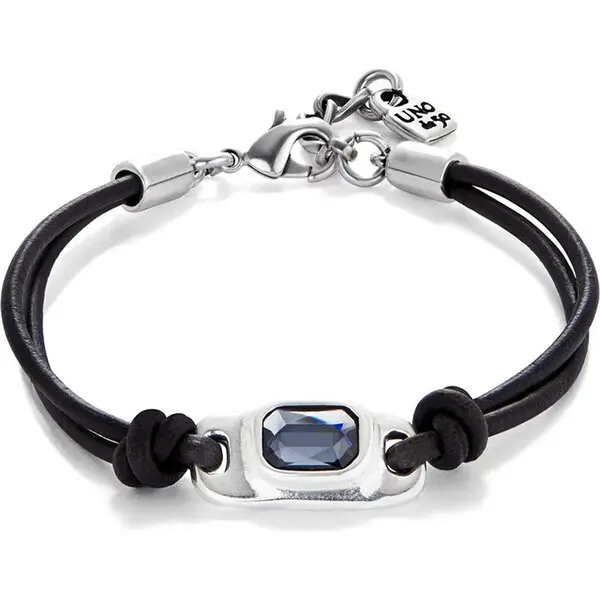 UNODE50 Leather Bracelet With Crystal - Silver