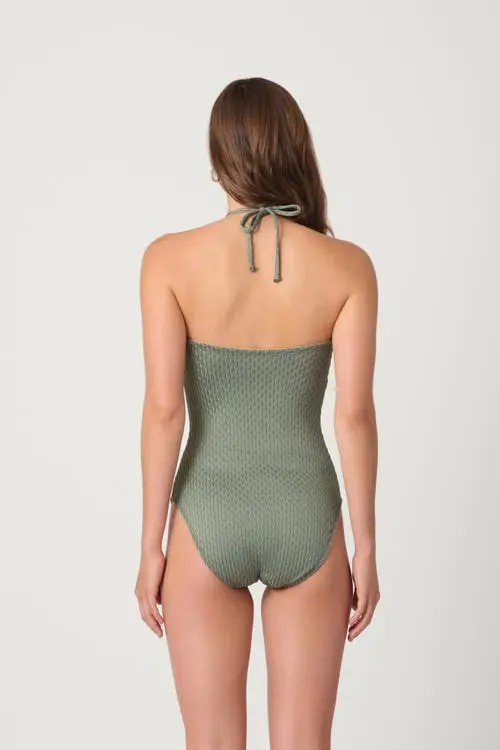 Shoshanna Wave Texture Cinched One-piece - Palm/gold