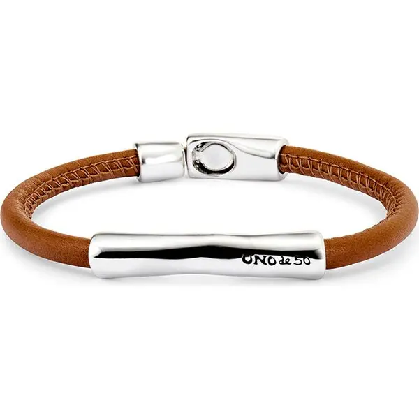 UNODE50 Leather Bracelet With Sterling -plated Detail - Silver
