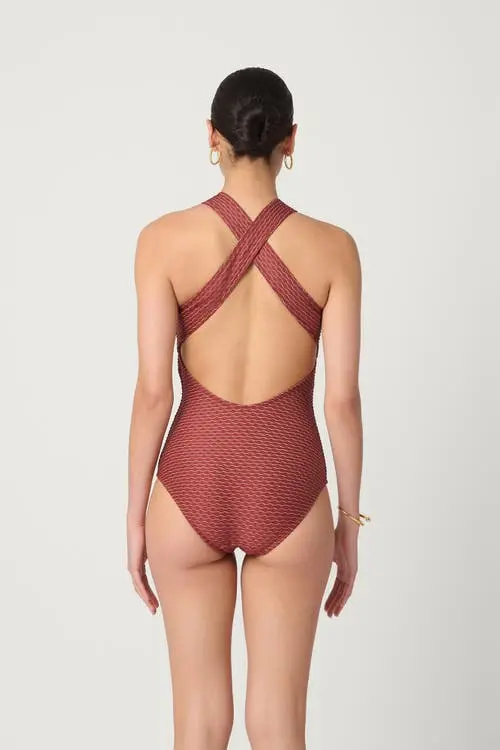 Shoshanna Wave Texture High-neck One-piece