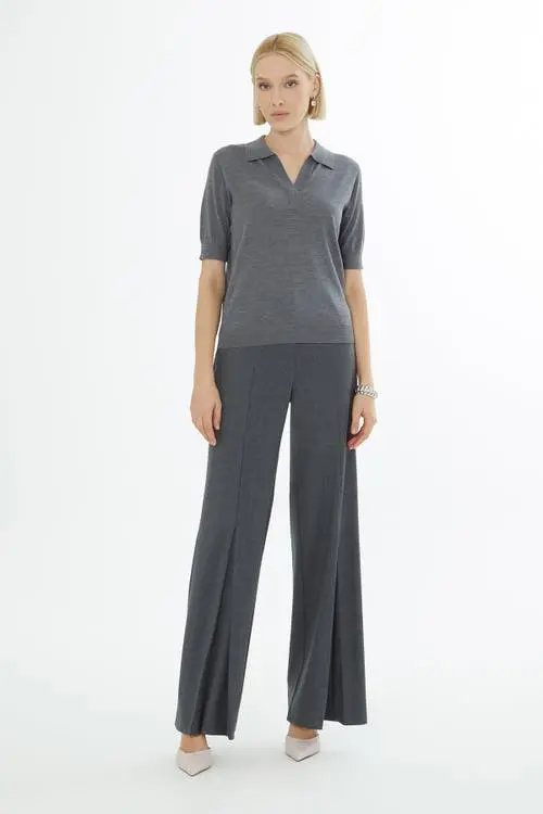GIZIA Knit Sweater With Shirt Collar
