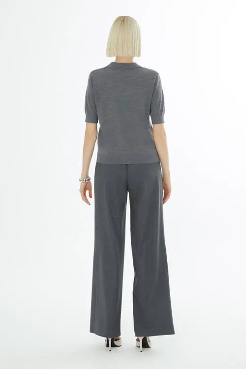 GIZIA Knit Sweater With Shirt Collar