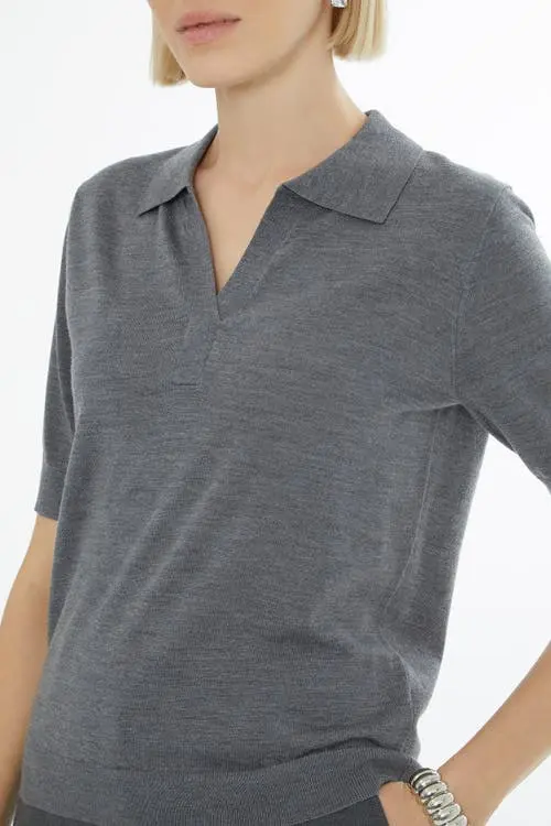 GIZIA Knit Sweater With Shirt Collar