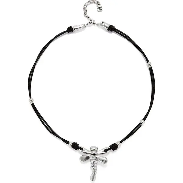 UNODE50 Dragonfly Leather Pendant Necklace - Silver