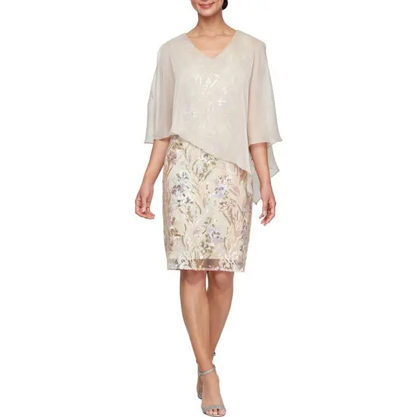 SL FASHIONS Sequin Overlay Cocktail Dress