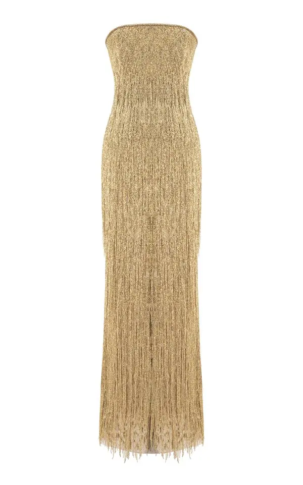 MARMAR HALIM Embellished Fringe Gown - Gold