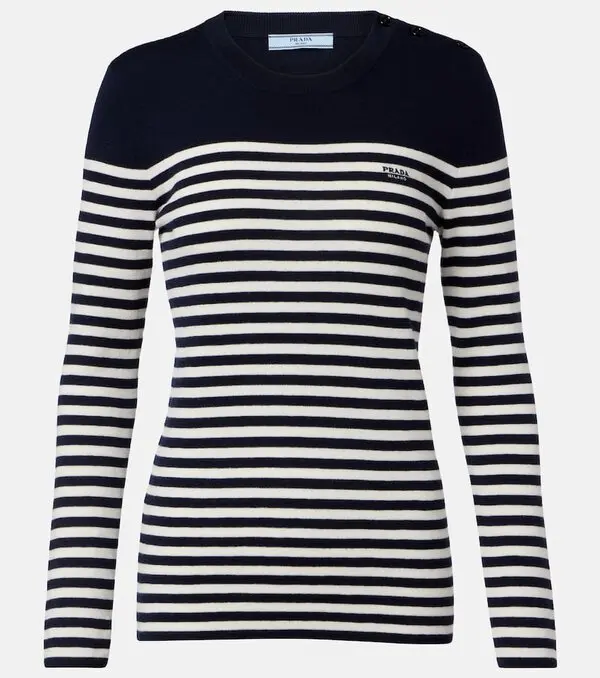 Prada Striped Virgin Wool Sweater - Blue