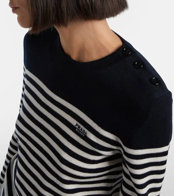Prada Striped Virgin Wool Sweater - Blue