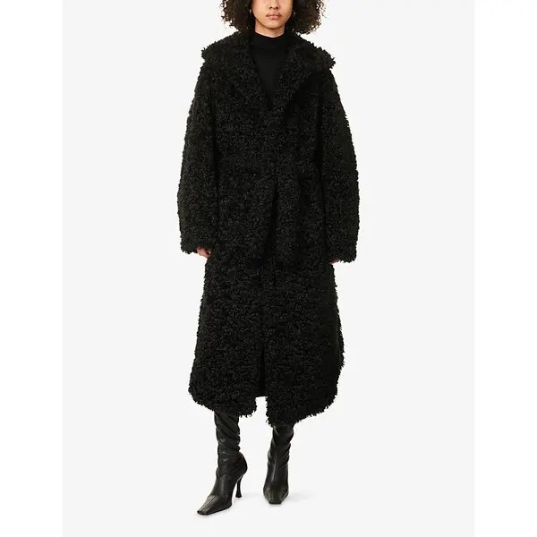 THE FRANKIE SHOP Ravello Faux Shearling Robe Coat - Black