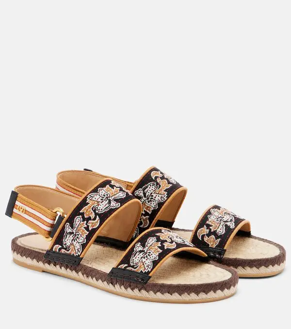 Valentino Garavani Bribri Leather-trimmed Raffia Espadrille Sandals - Multicoloured