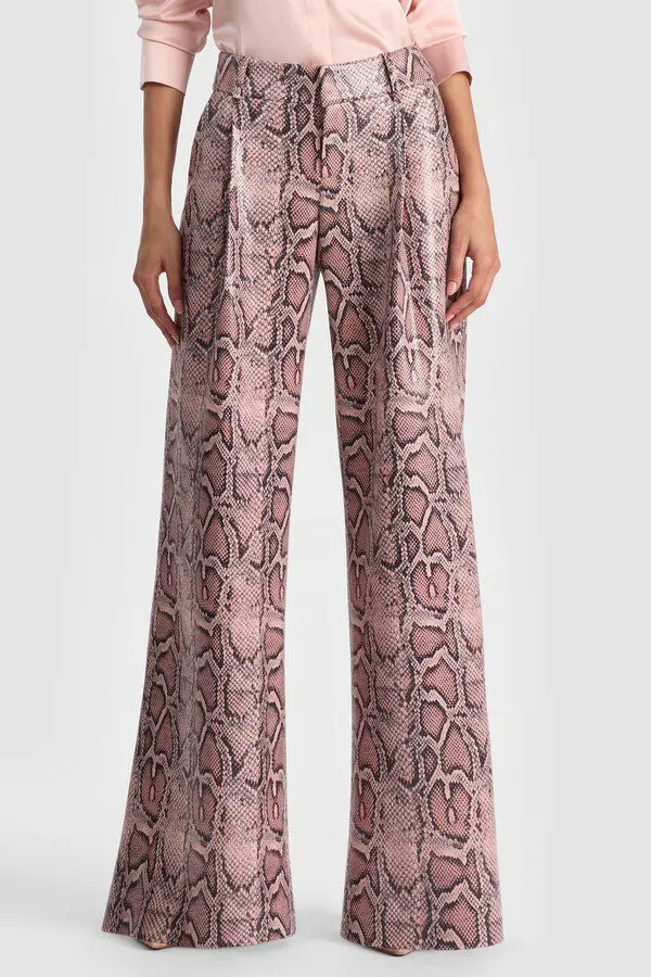 Alice + Olivia Vegan Snakeskin Wide Leg Pants - Black