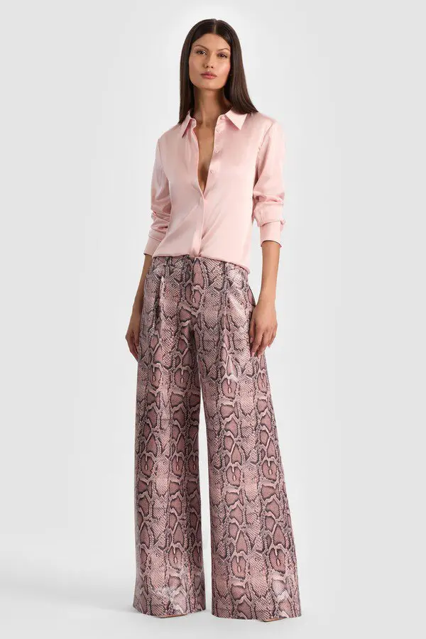 Alice + Olivia Vegan Snakeskin Wide Leg Pants - Black
