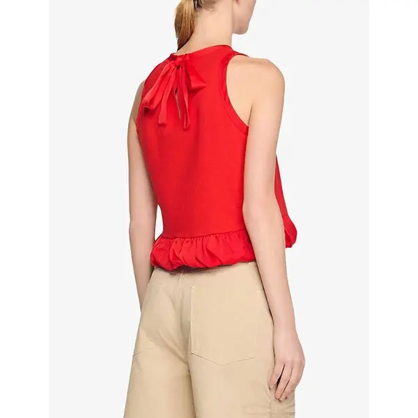 Sandro Bow-back Ruffle-hem Cotton Top