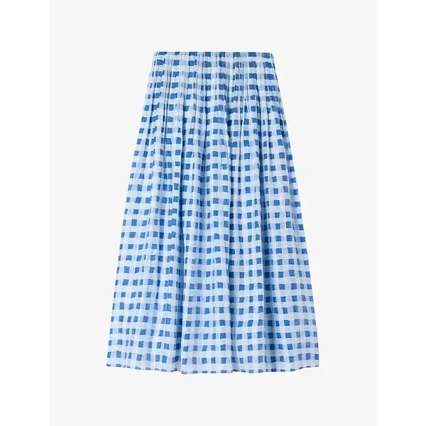 Sandro Gingham-print Linen-blend Maxi Skirt
