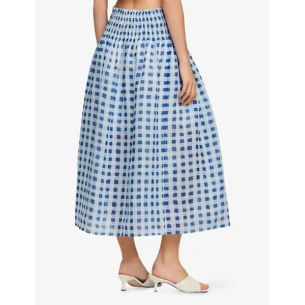 Sandro Gingham-print Linen-blend Maxi Skirt