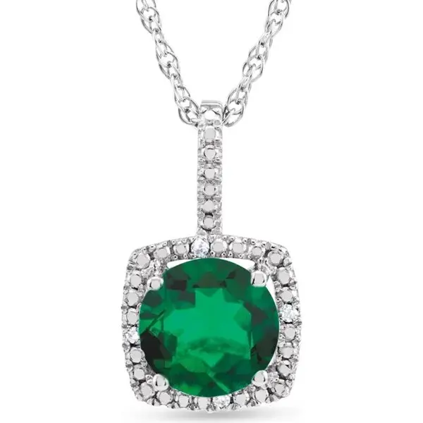 ALLUREZ Sterling Silver Natural & Diamond Pendant Necklace - Emerald