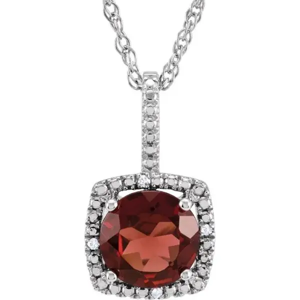 ALLUREZ Sterling Silver Natural & Diamond Pendant Necklace - Garnet