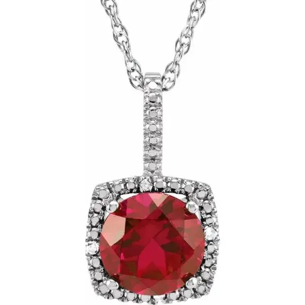 ALLUREZ Sterling Silver Natural & Diamond Pendant Necklace - Ruby