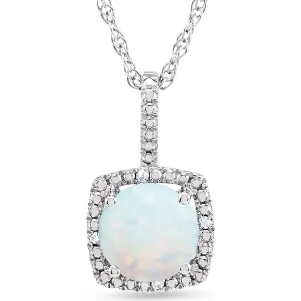 ALLUREZ Sterling Silver Natural & Diamond Pendant Necklace - White Opal