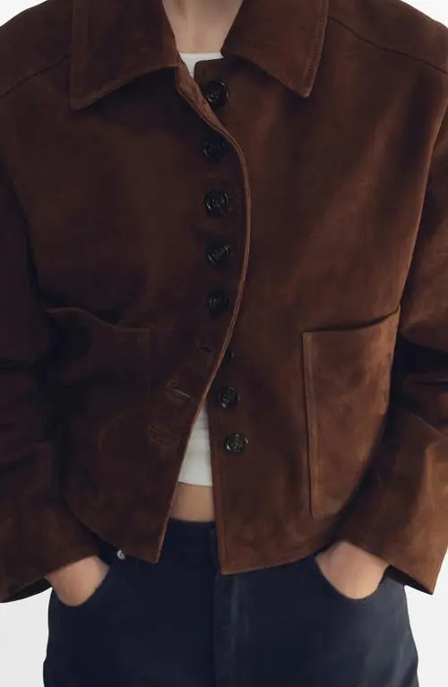 Mango Suede Button-front Cropped Jacket