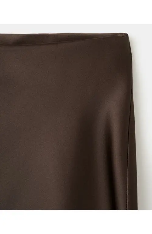 Mango Lace Trim Satin Midi Skirt - Brown