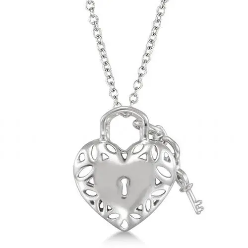 ALLUREZ Heart Key And Lock Pendant Necklace