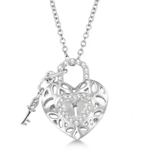 ALLUREZ Heart Key And Lock Pendant Necklace - Diamond