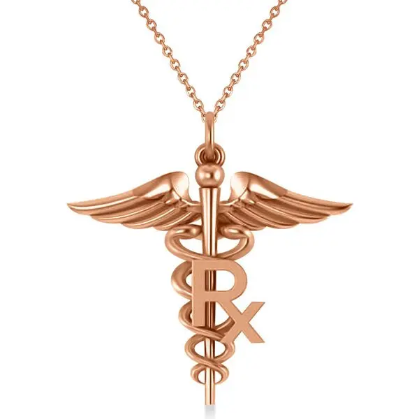 ALLUREZ Medical Rx Pharmacy Symbol Pendant Necklace 14k - Rose Gold