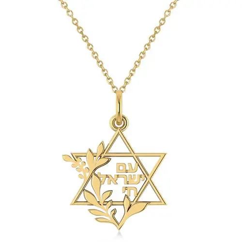 ALLUREZ 14k Star Of David Am Yisrael Chai Pendant Necklace - Yellow Gold