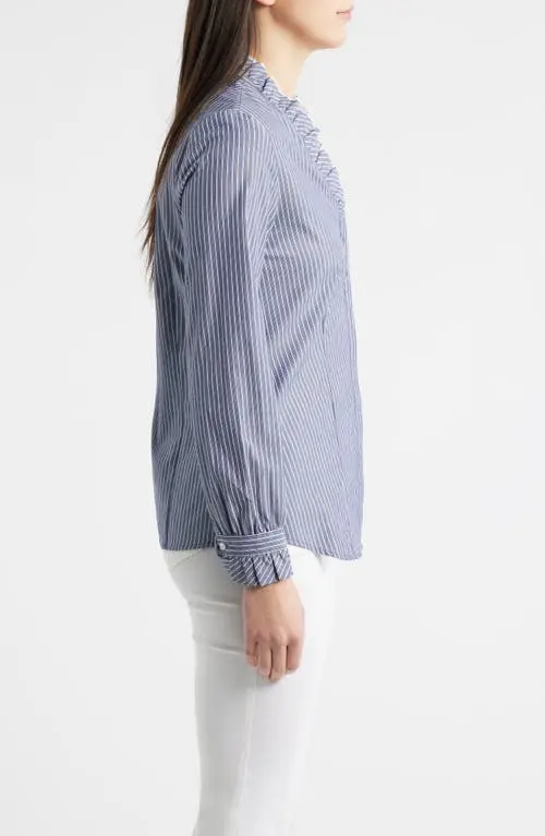 Anne Klein Ruffle-trimmed Striped Cotton Shirt