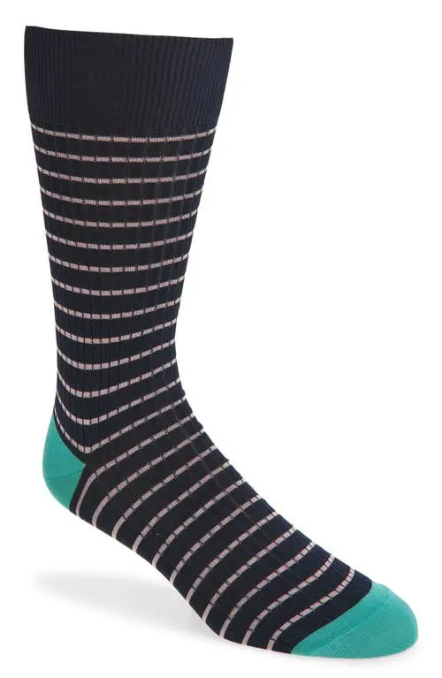 Pantherella Downe Stripe Dress Socks - Navy