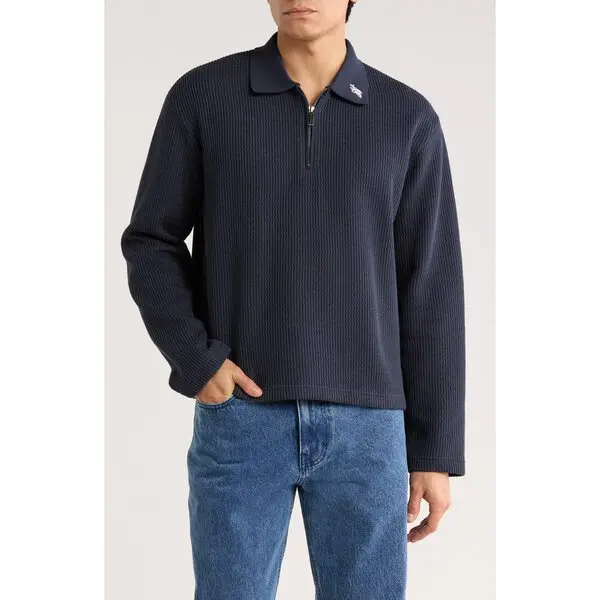 HONOR THE GIFT Wavy Knit Long Sleeve Zip Polo