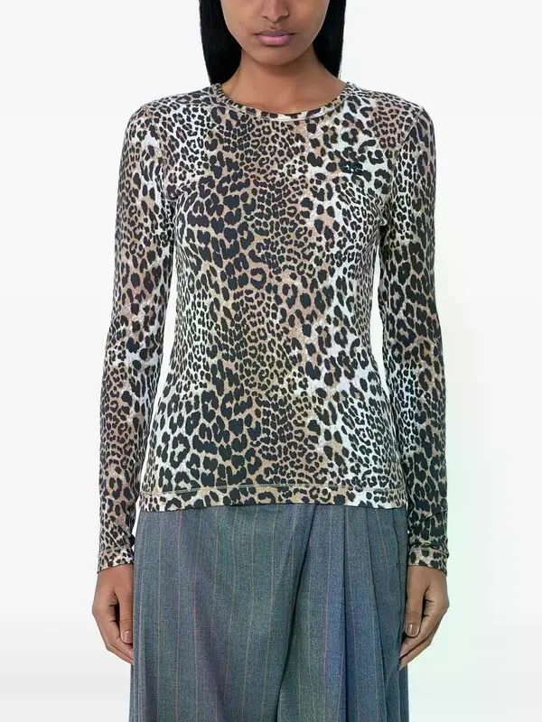 GANNI Leopard-print Long-sleeve Top