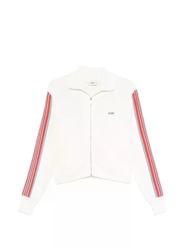 AUTRY Striped-detail Zip-fastening Sweatshirt - White